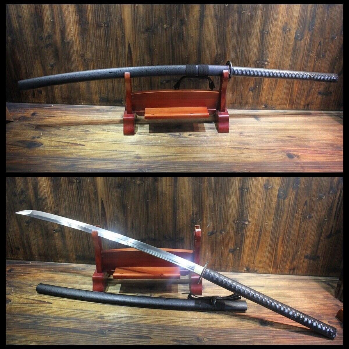Amazon.com : Zhmyyxgs Japanese Hand Forged Nagamaki Black Samurai Sword ...