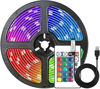 USB Powered RGB LED Strip Lights, 24 Keys Remote, 16 Dimmable Colours ...