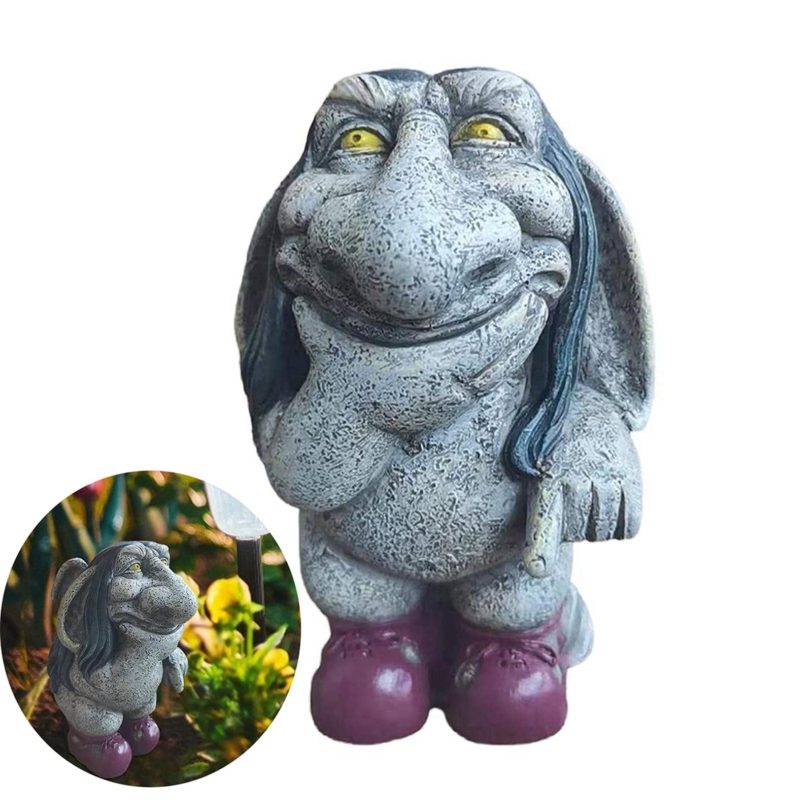 Amazon.com : ZWFDC Gray Resin Thinking Gnome Troll Sculpture, Garden ...