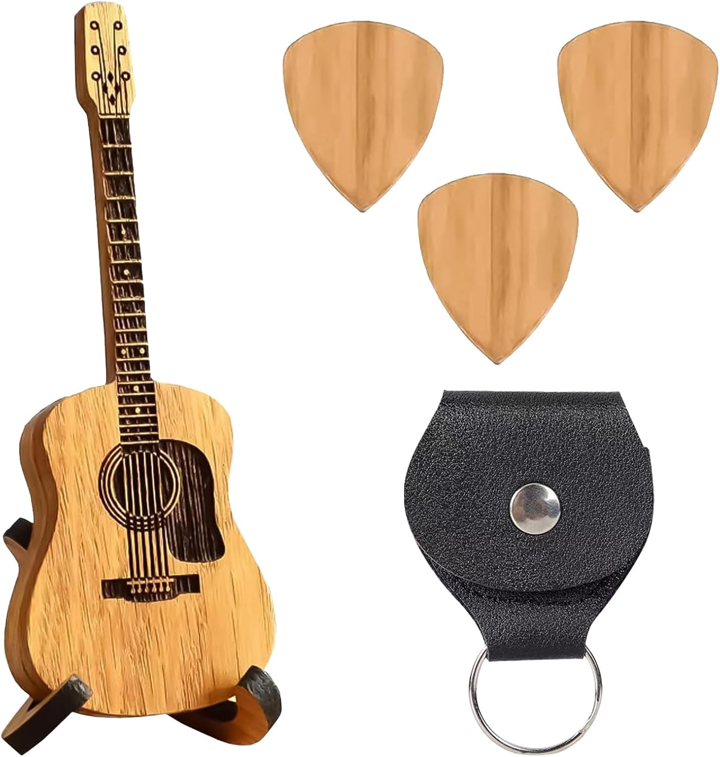 Wooden Guitar Pick Case With Stand - Custom Holder With 3 Picks and ...
