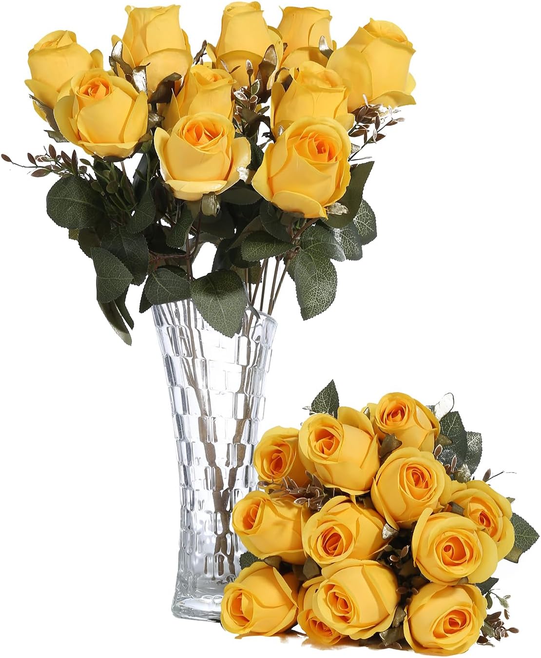 Amazon.com: FlueHouzz Artificial Roses Flowers Fake Silk Rose Bouquet ...