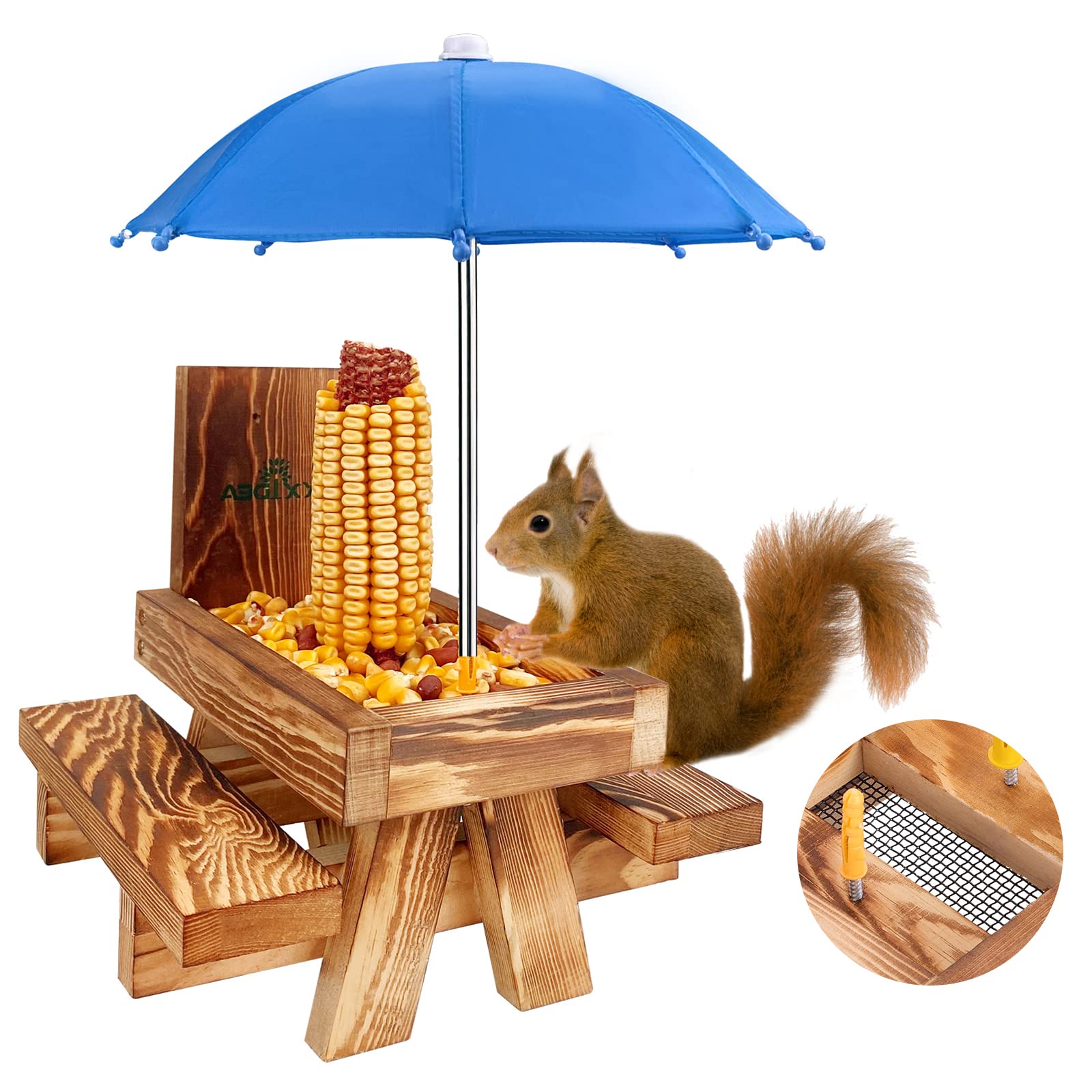 Amazon.com : MIXXIDEA Squirrel Feeder Table with Umbrella, Wooden ...