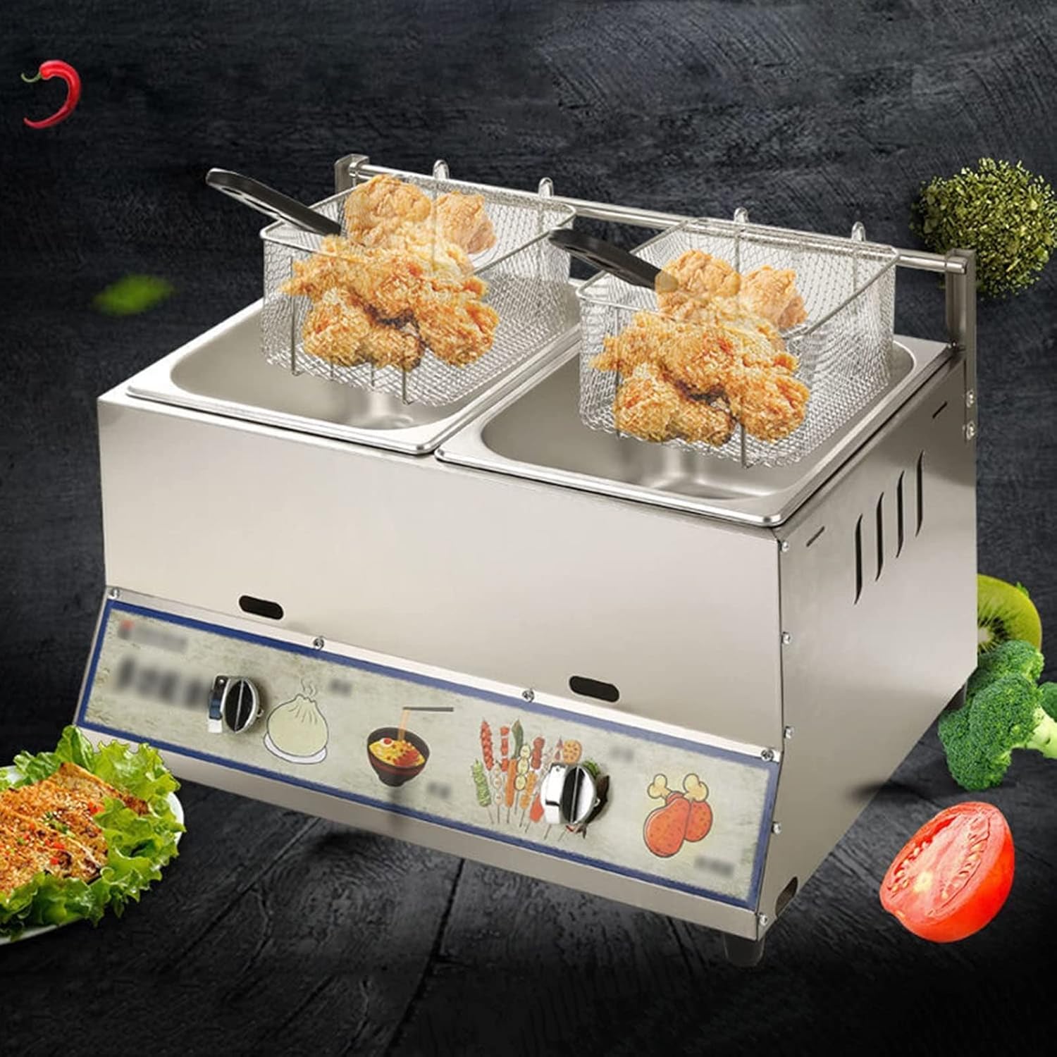 Gas Fryer 16L Commercial Gas Deep Fryer With 2 Tank, Countertop Kitchen ...