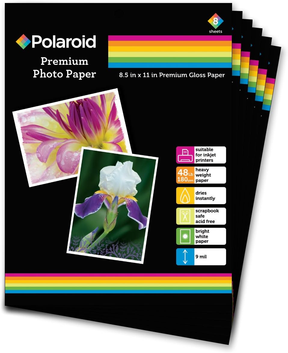 Amazon.com : Polaroid - Premium Gloss Photo Paper. 48 Sheets, 8.5in x ...