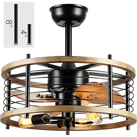 Mpayel Black Industrial Ceiling Fans with Lights - Caged Ceiling Fan ...