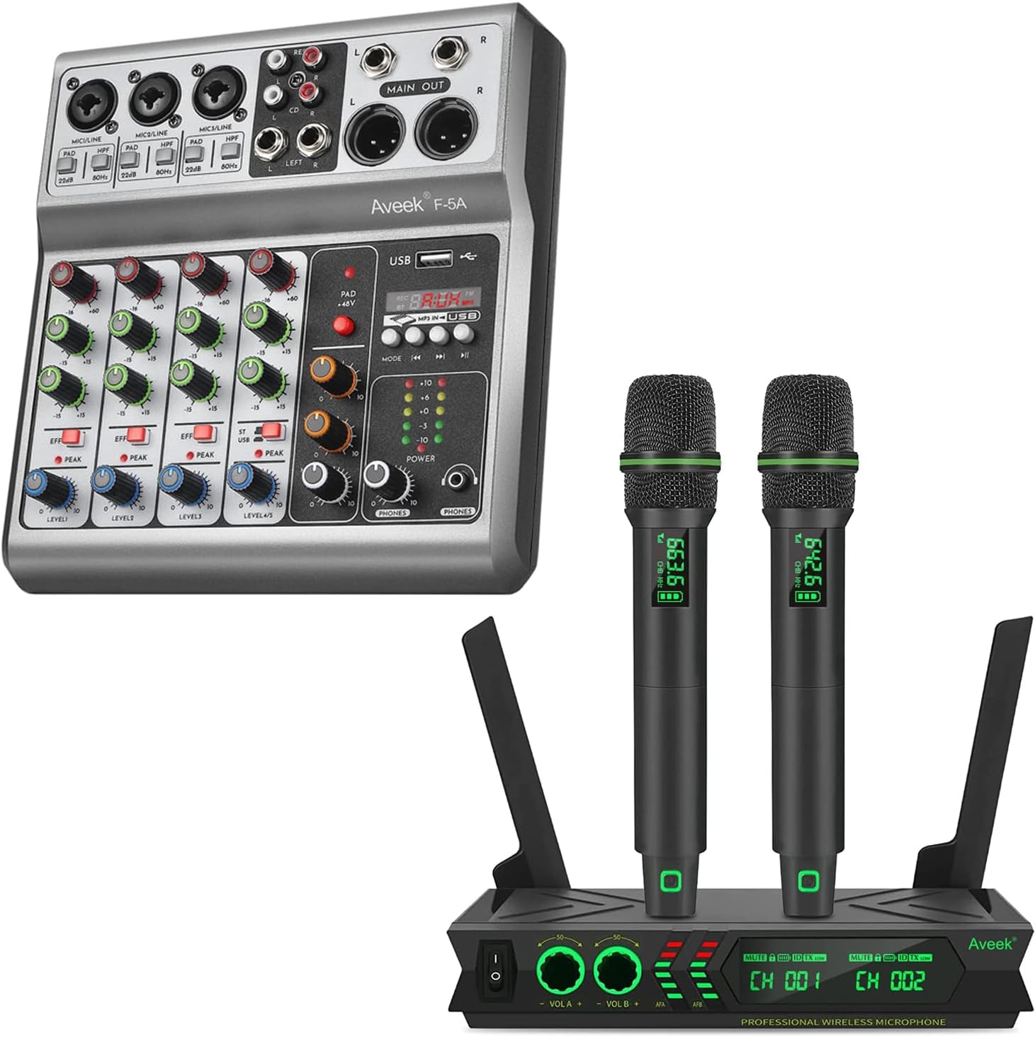 Amazon.com: Aveek Wireless Microphone System and Audio Mixer for ...