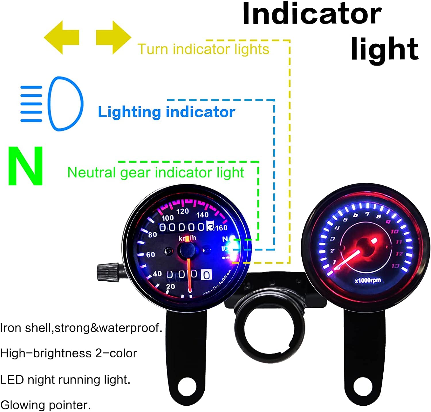 Motorcycle Universal Speedometer Odometer Led Backlight AD Universal