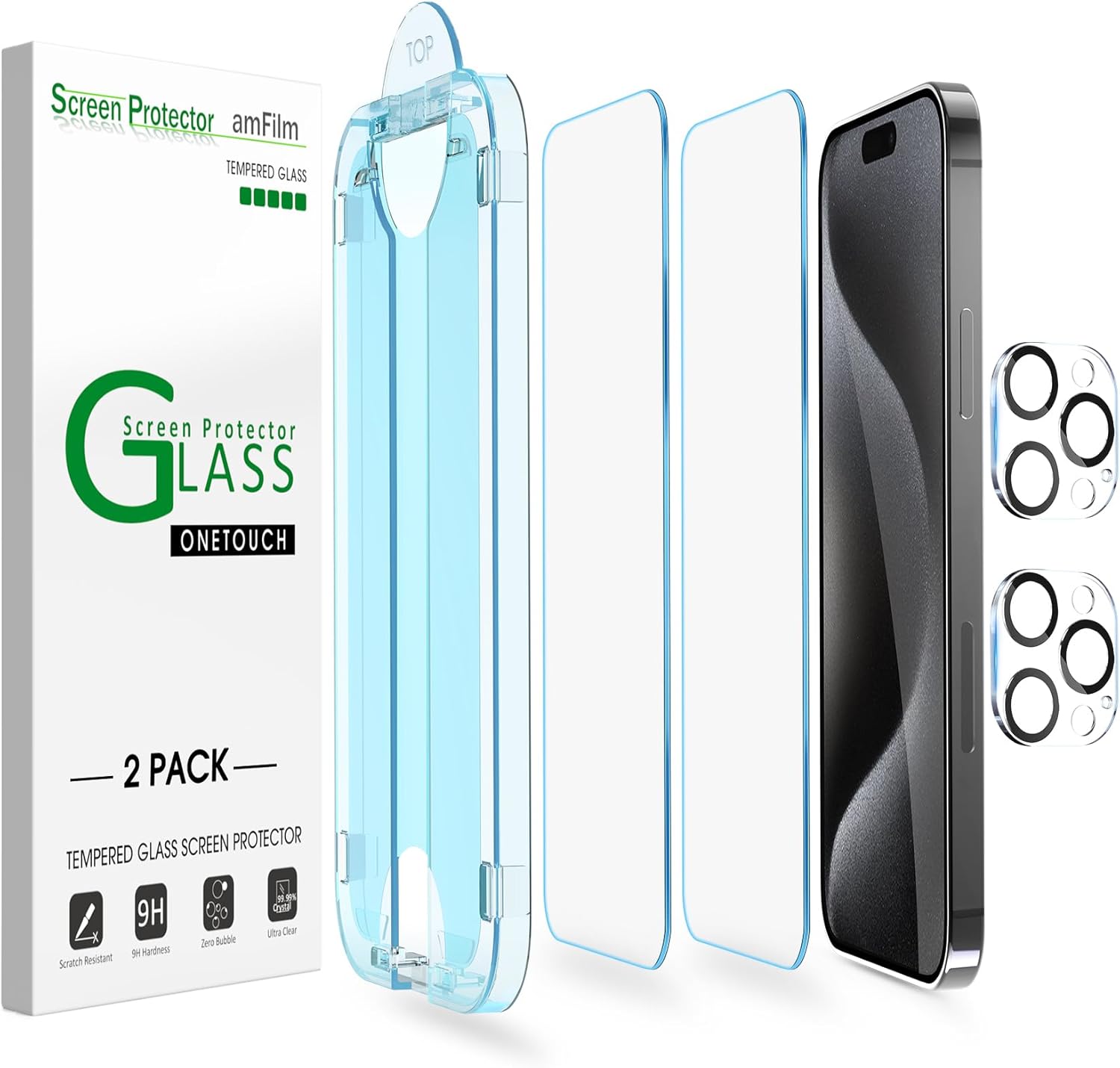 [2+2 Pack] amFilm OneTouch for iPhone 15 Pro 6.1 inch Glass Screen ...