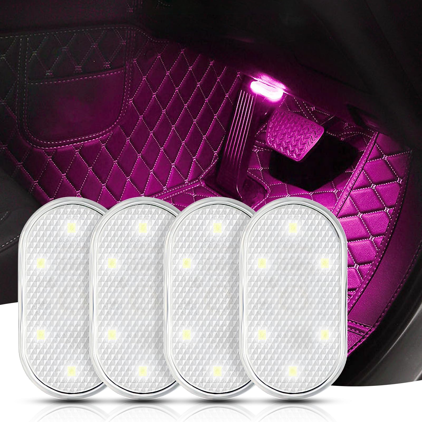 ROUDJER 4 PCS Car Led Lights Interior with 6 Bright LED Lamp Beads, 7 ...