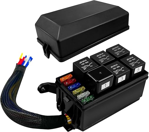 12V Fuse and Relay Box with 6 Blade Fuses and 5pcs 5Pins JD1914 80A ...