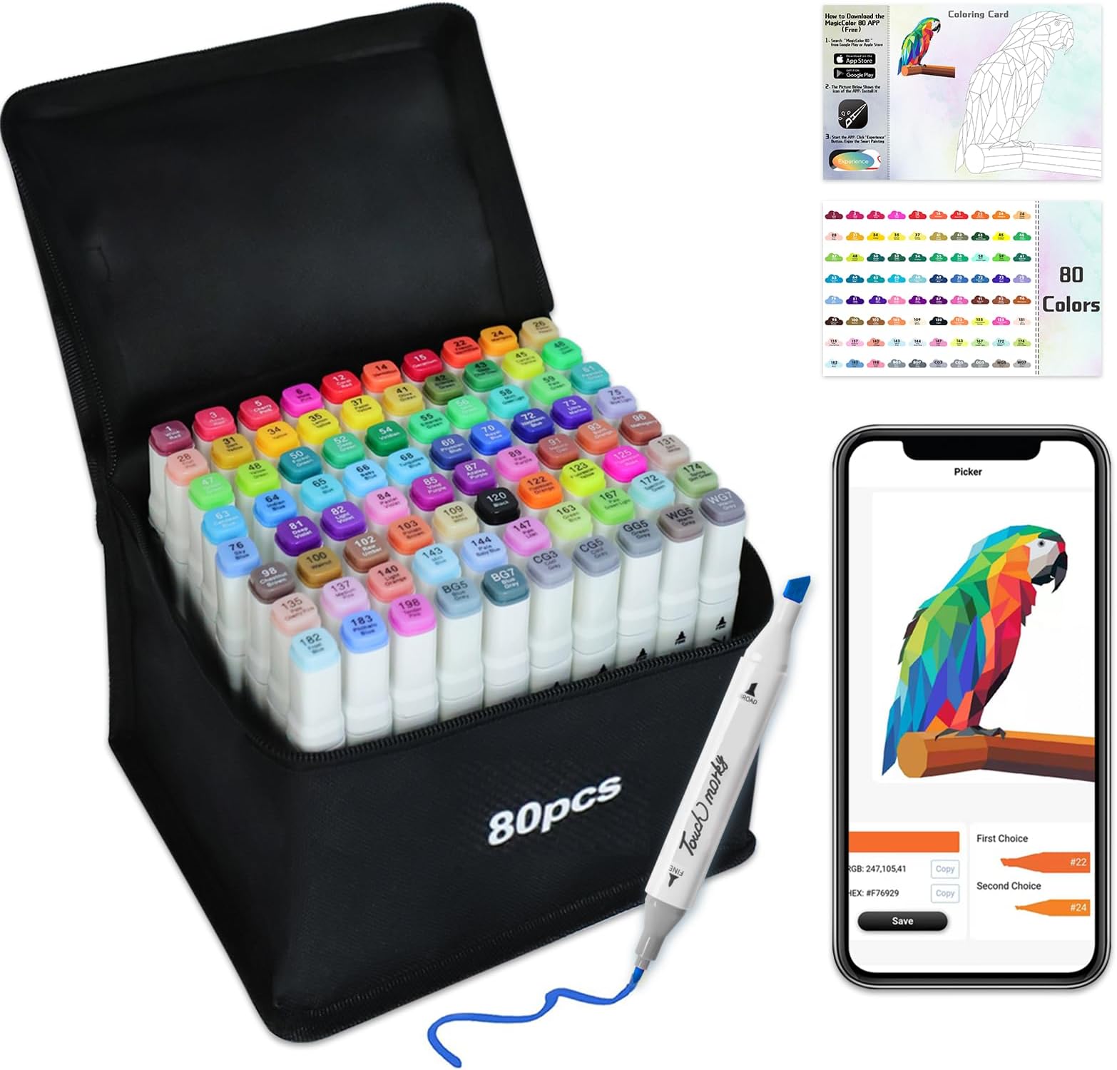 AEDAGA 80 Colours Alcohol Markers with Free APP for Colouring, Alcohol ...