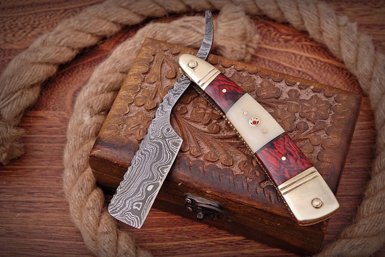 Handmade Wet Shave/Barber/Salon Damascus Steel Straight Cut Throat ...