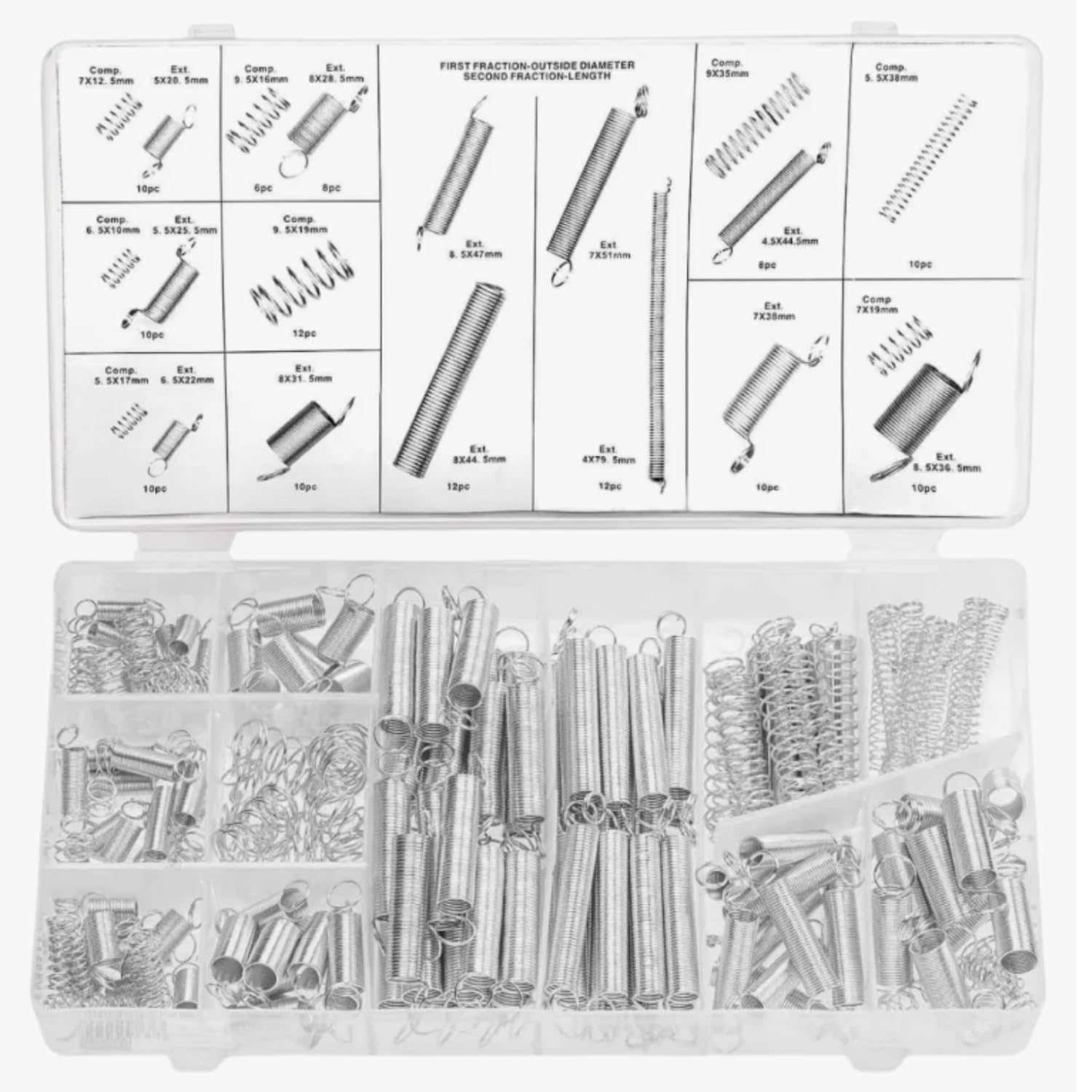 200 pçs/conjunto Kit de molas de metal de 20 tamanhos com caixa, molas ...