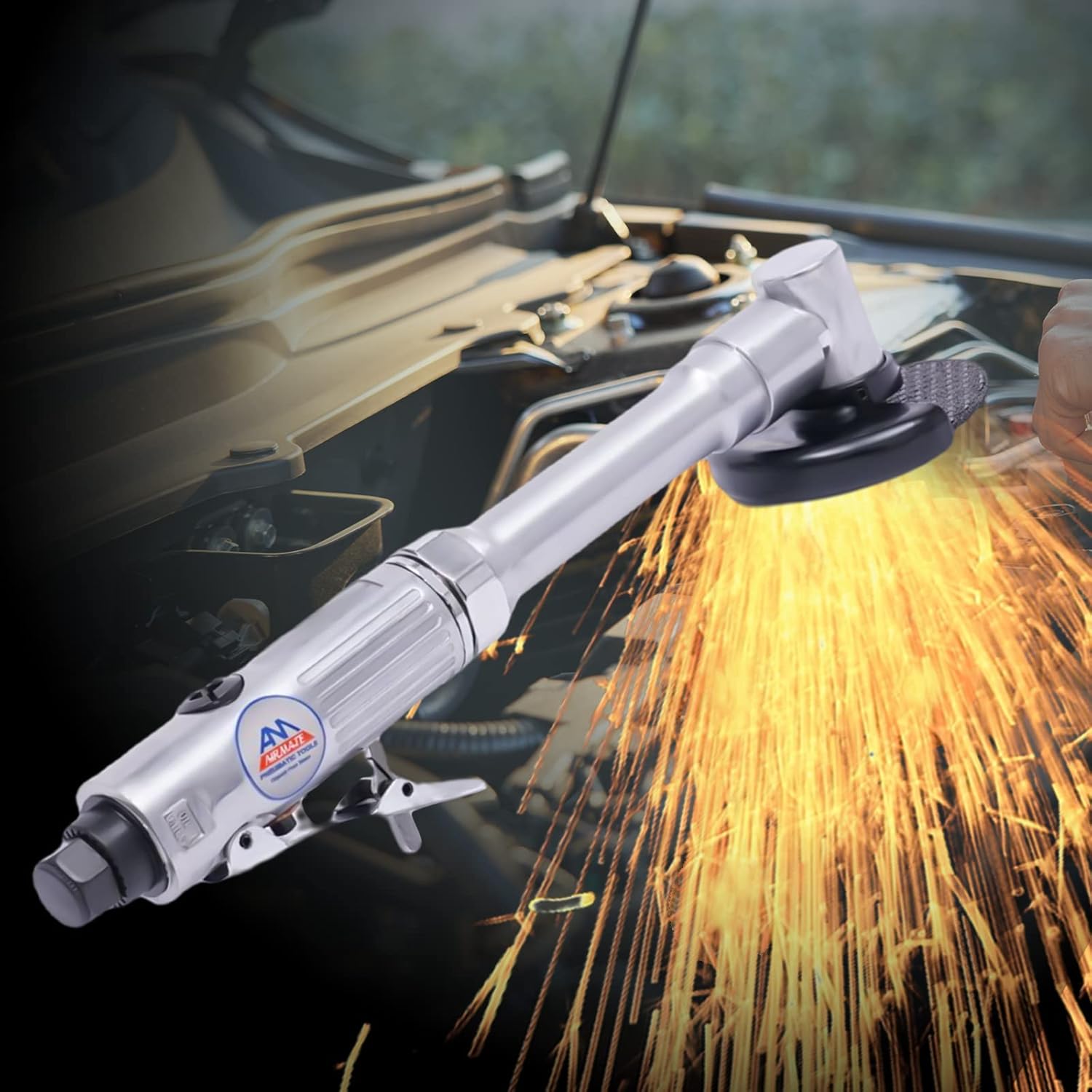 90 PSI 1/4" 25000 RPM Pneumatic Angle Grinder with Long Handle & Guards ...