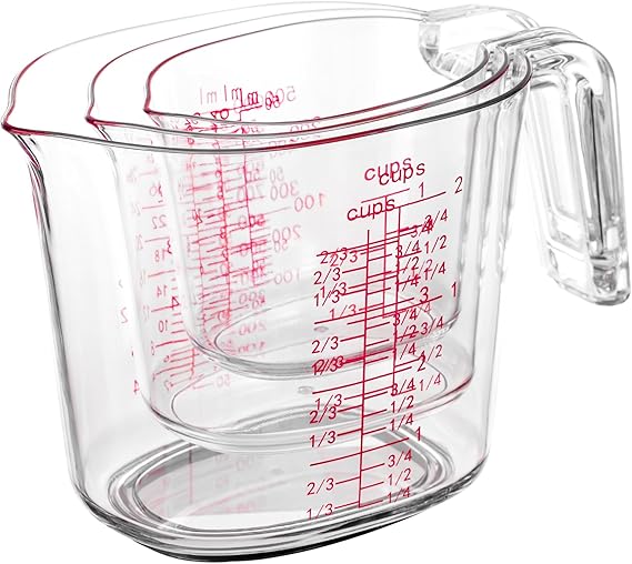 Amazon.com: 3-Piece Nesting Liquid Measuring Cups Set, Clear Plastic ...
