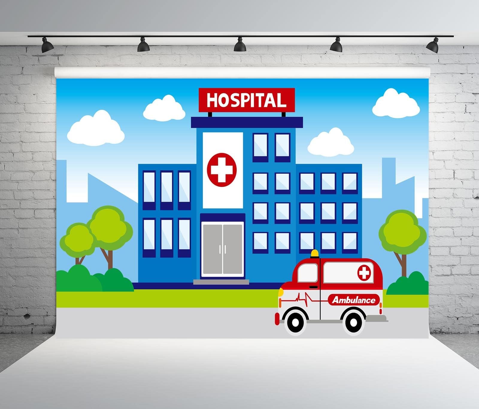 Amazon.com : BELECO 7x5ft Fabric Cartoon Hospital Photography Backdrop ...