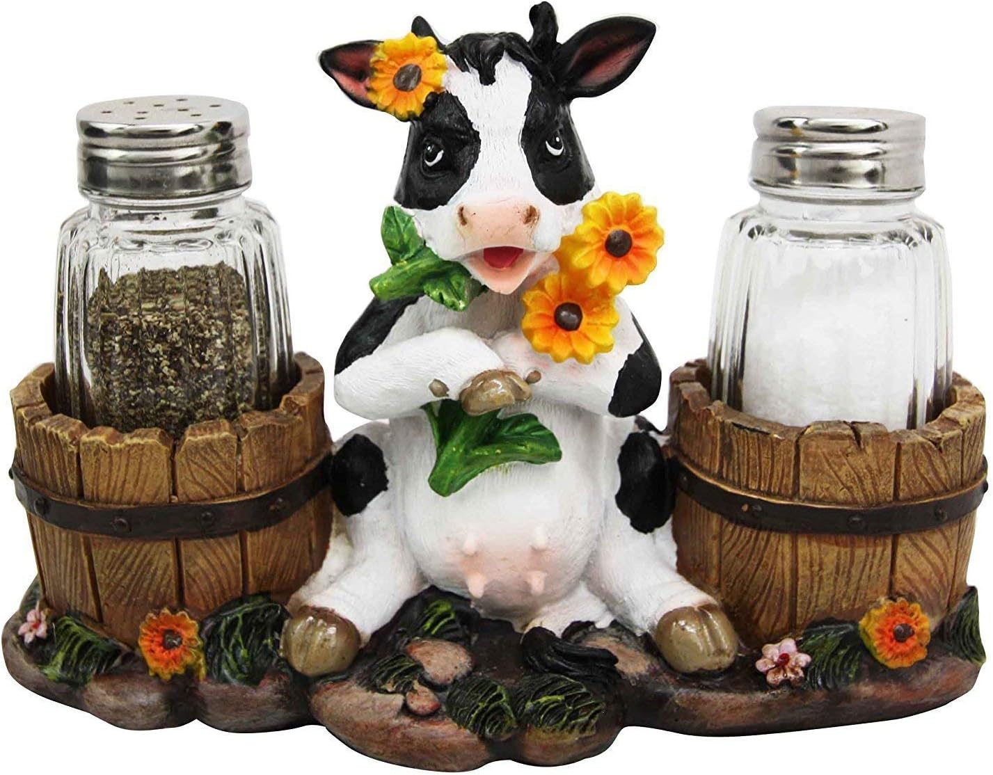 Amazon.com: Holstein Cow Glass Salt and Pepper Shaker Set with Holder ...