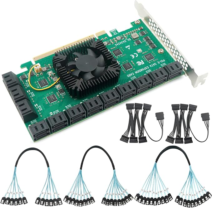 Amazon.com: PCIEx16 to 24-Port SATA 3.0 Expansion Card with 20 inches ...