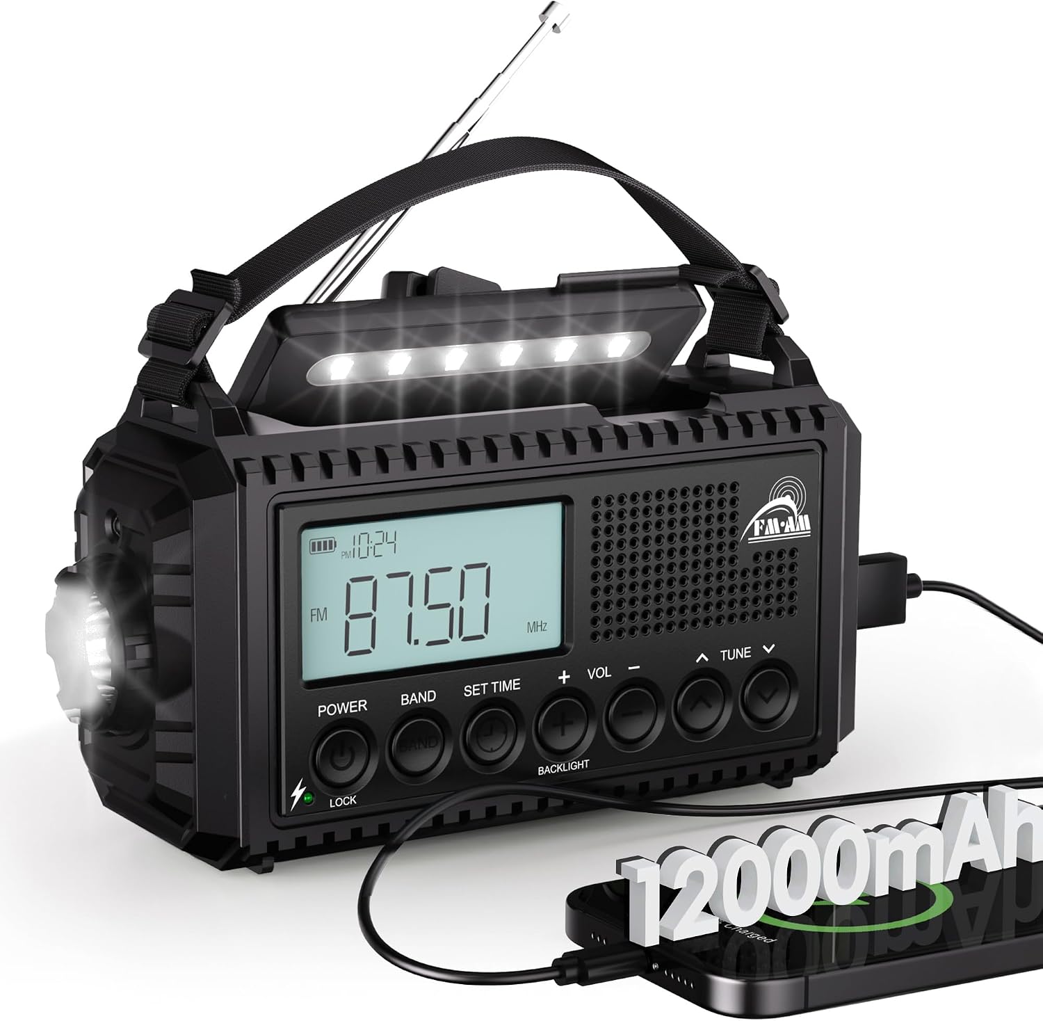 AM/FM/SW Baustellenradio, Kurbelradio mit Weltempfänger, Notfallradio ...
