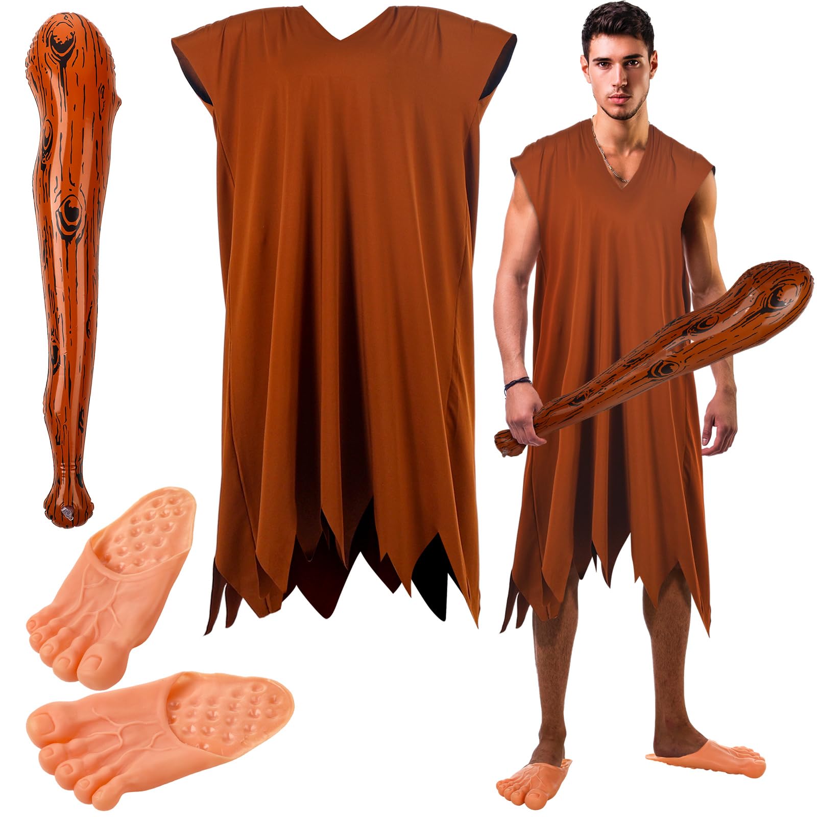 Amazon.com: Panitay 3 Pcs Halloween Caveman Costume for Men Retro ...
