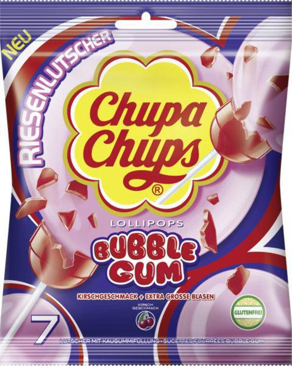 Sucettes Chupa Chups Bubble gum à la cerise 126gr x 3 : Amazon.fr: Epicerie