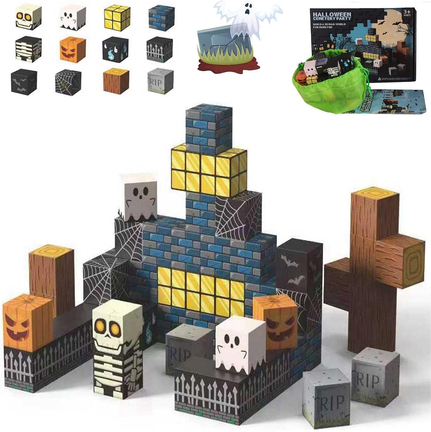 Amazon.com: amdohai Magnetic Blocks Halloween Toys for Kids Spooky Town ...