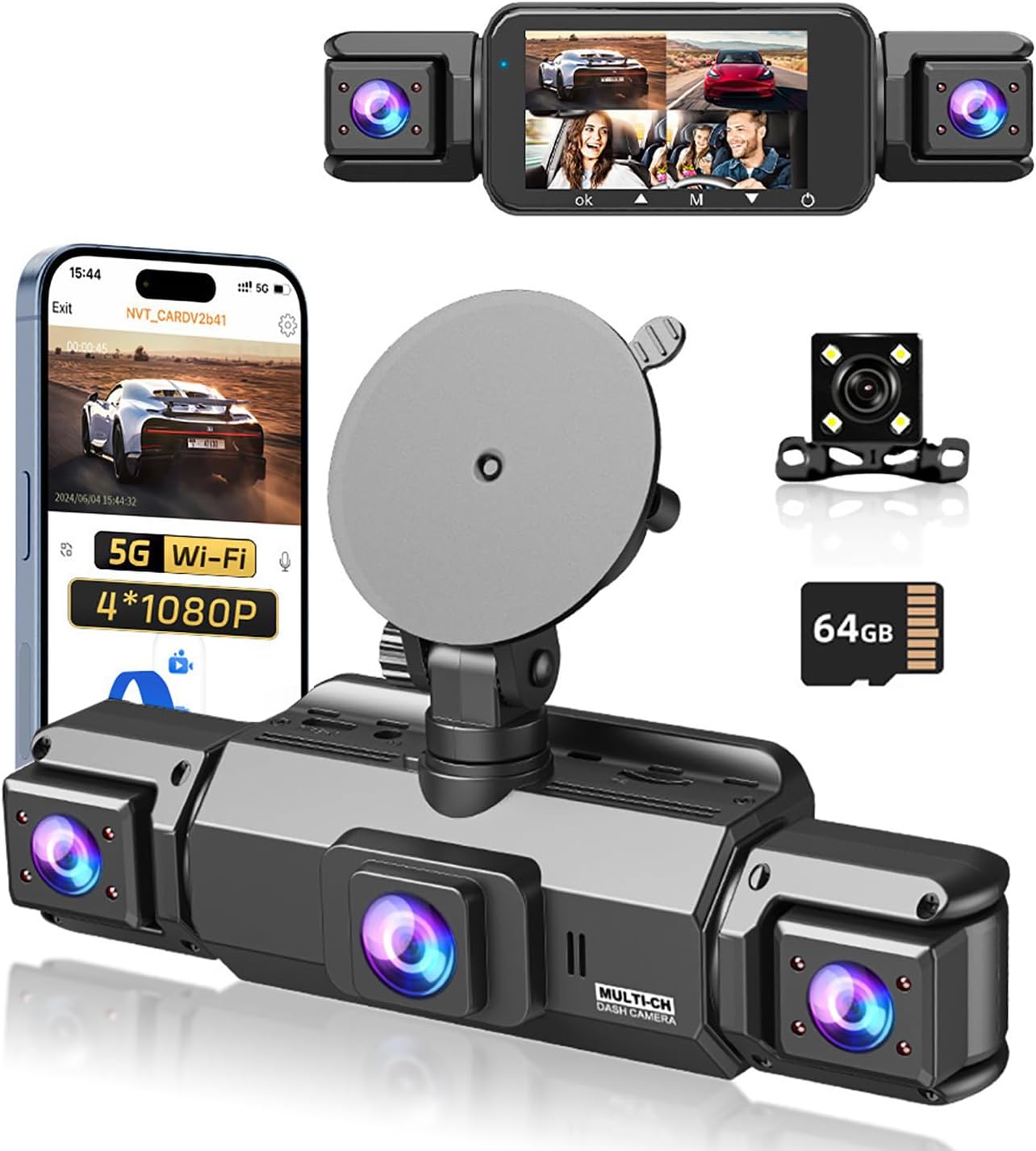 4 Channel Dash Cam 360° View Front and Rear Left Right Inside Camera ...