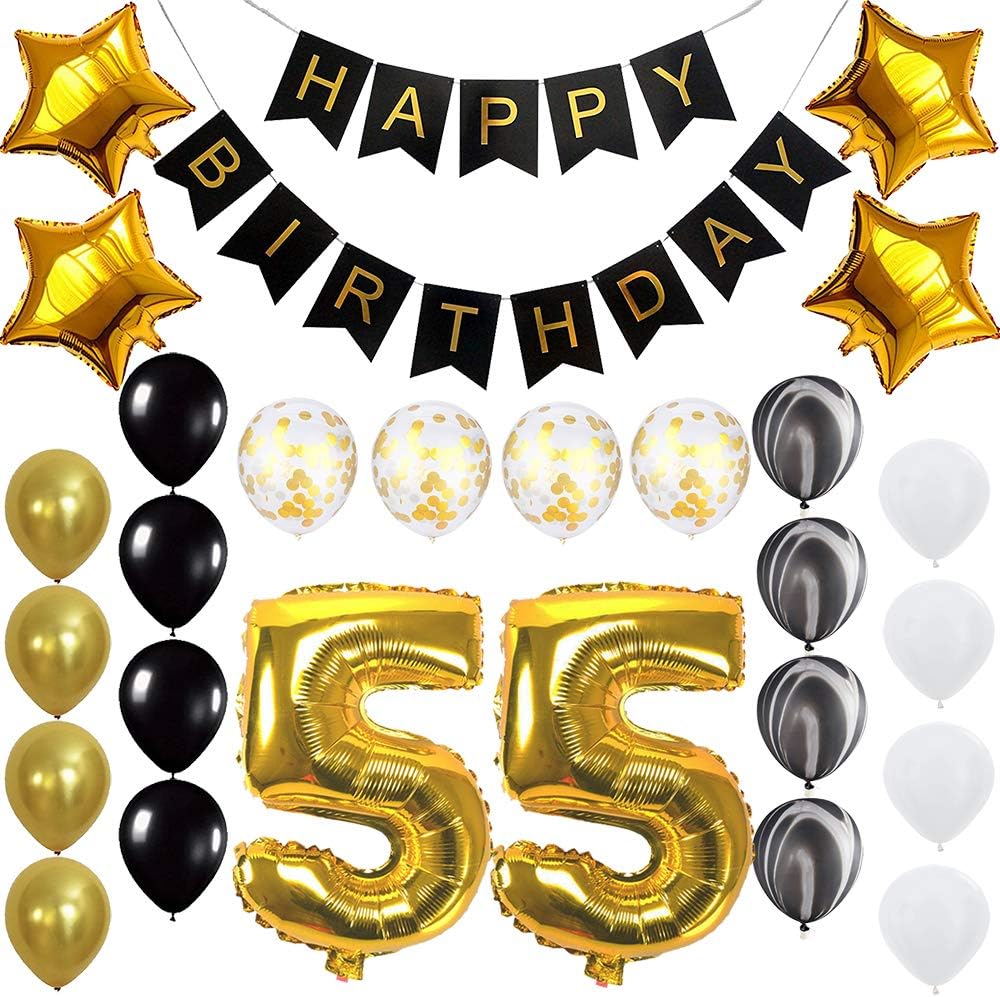 Amazon.com: Happy 55th Birthday Banner Balloons Set for 55 Years Old ...