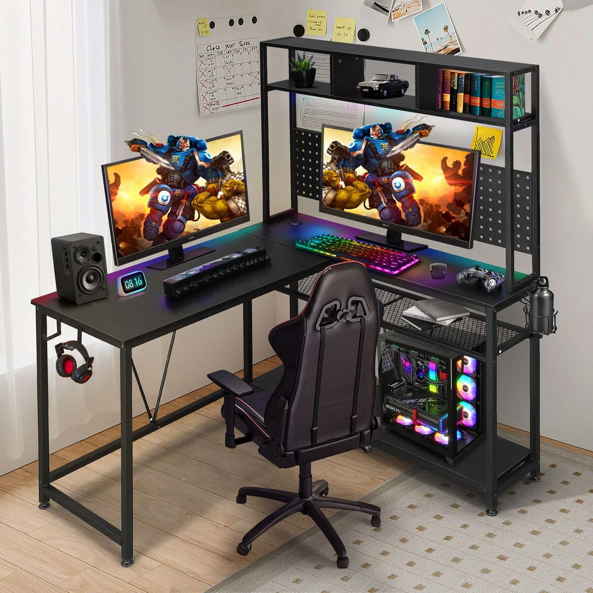 L Shaped Gaming Desk Corner Computer Work Office Study Table Writing ...