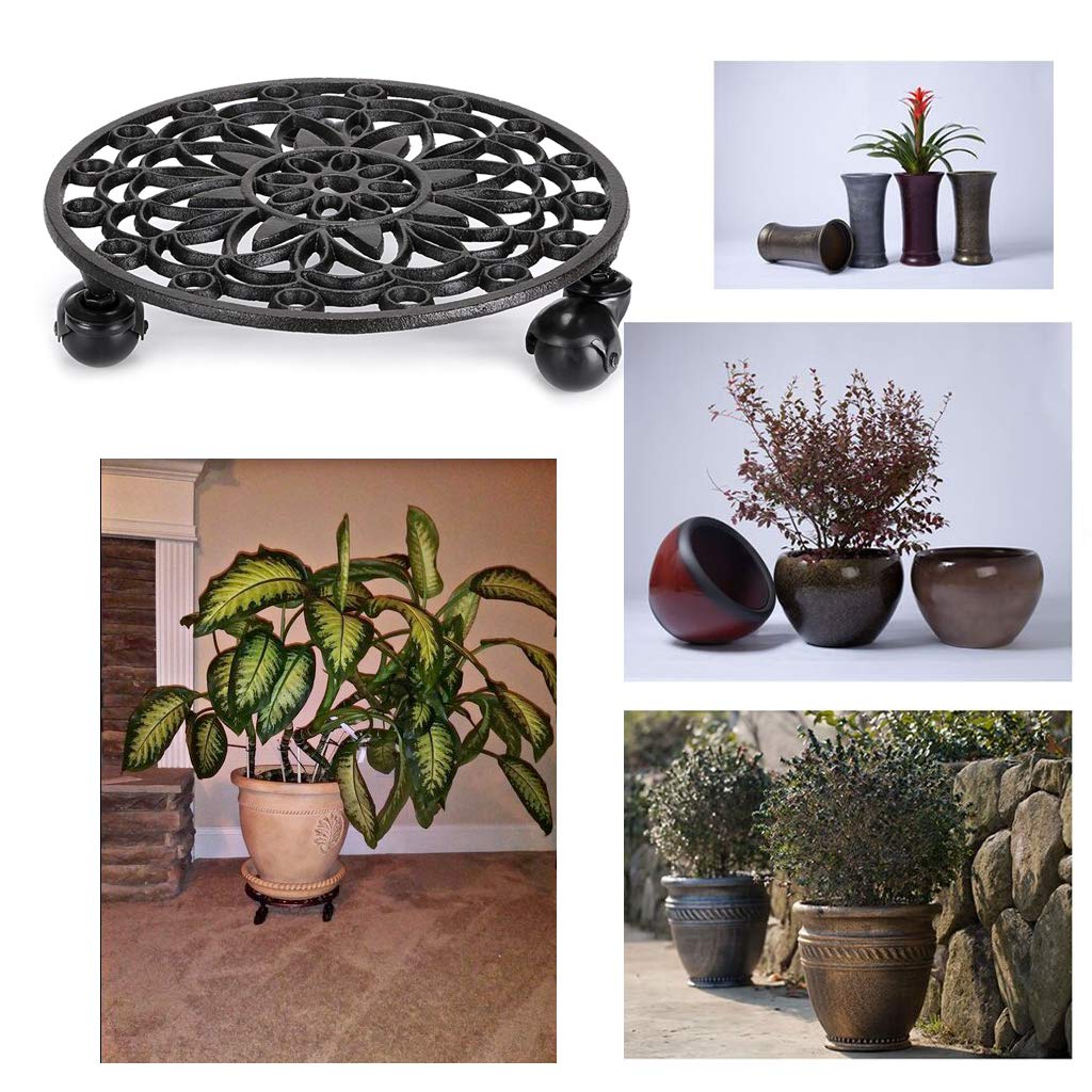 Buy Skelang Cast Iron Plant Caddy (Diameter 29cm), Plant Trolley Plant ...