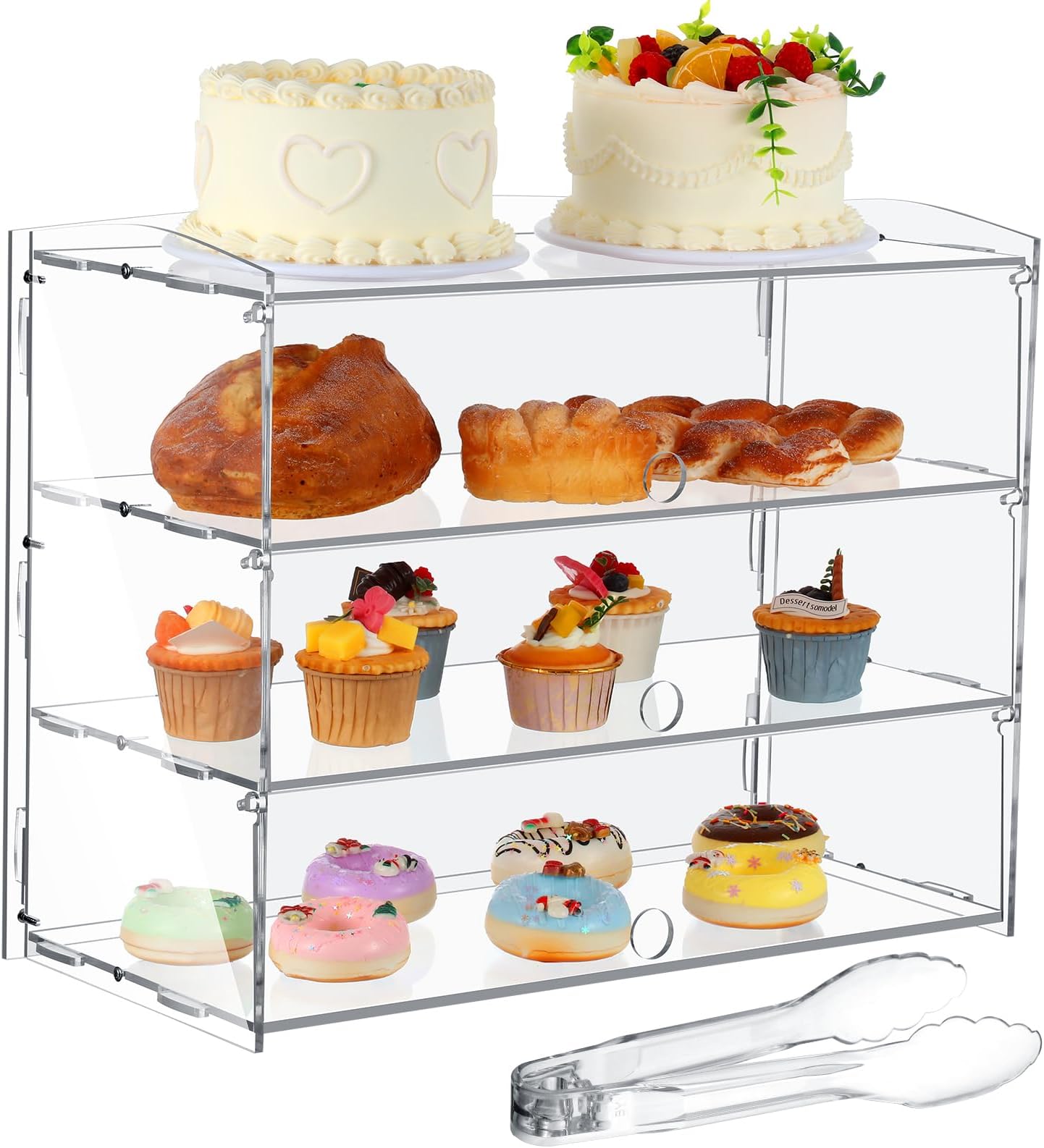 Amazon.com: Geetery 3 Tier Pastry Display Case with Serving Tong, Clear ...