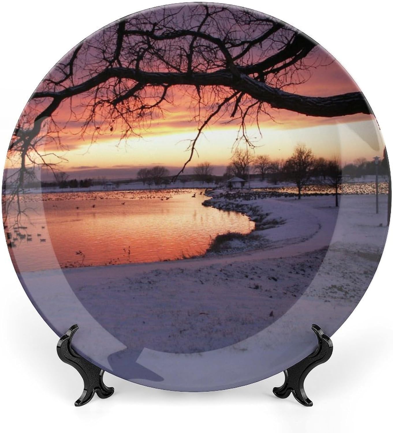 Amazon.com | Decorative Plate for Wall Hanging, Winter Snowy Trees ...
