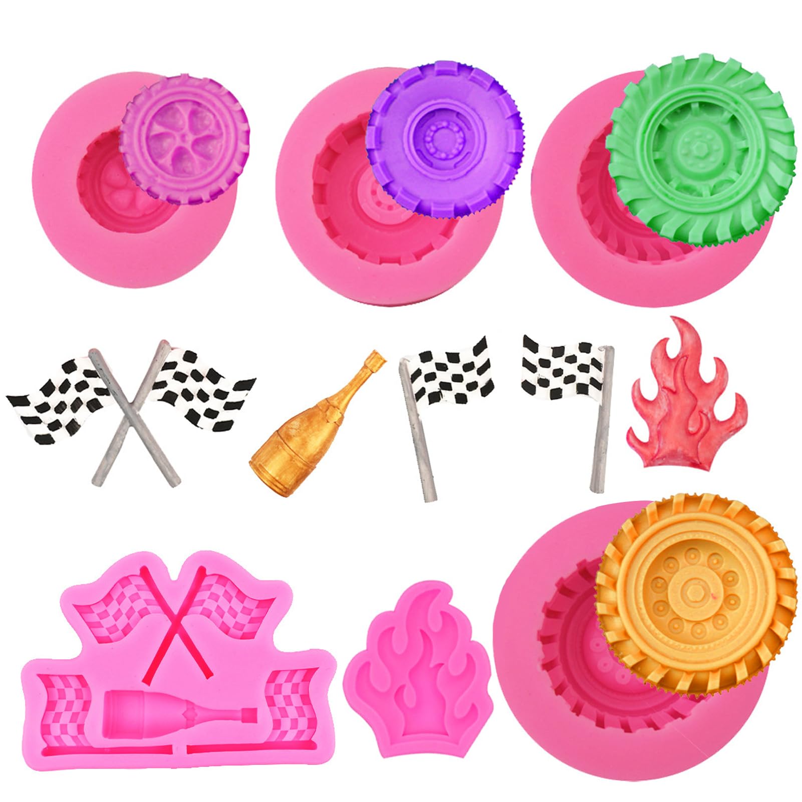 Amazon.com: 6PCS Race Car Mold, Silicone 3D Tire Fondant Mold Truck ...