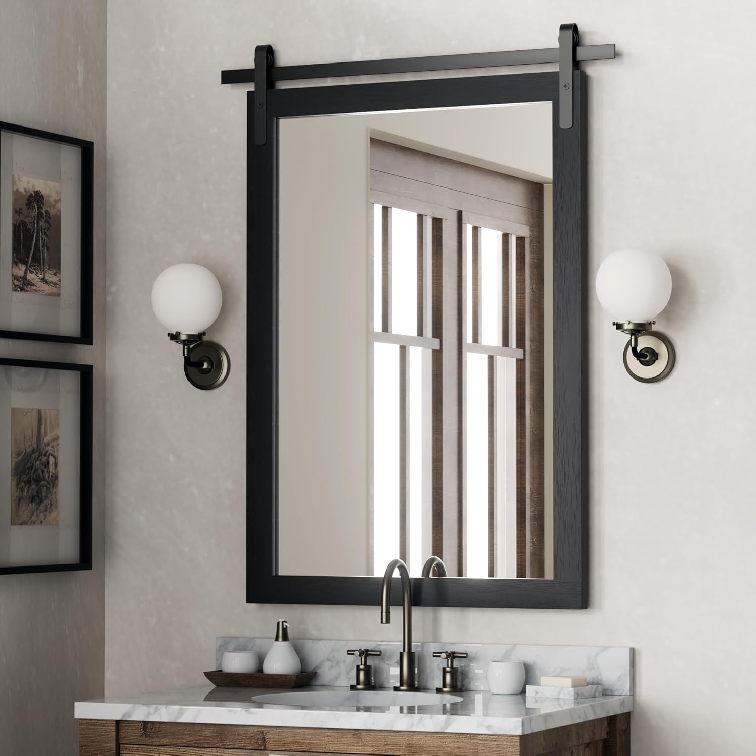 Amazon.com: Black Farmhouse Mirror for Wall 20x28-Inch - Bathroom ...