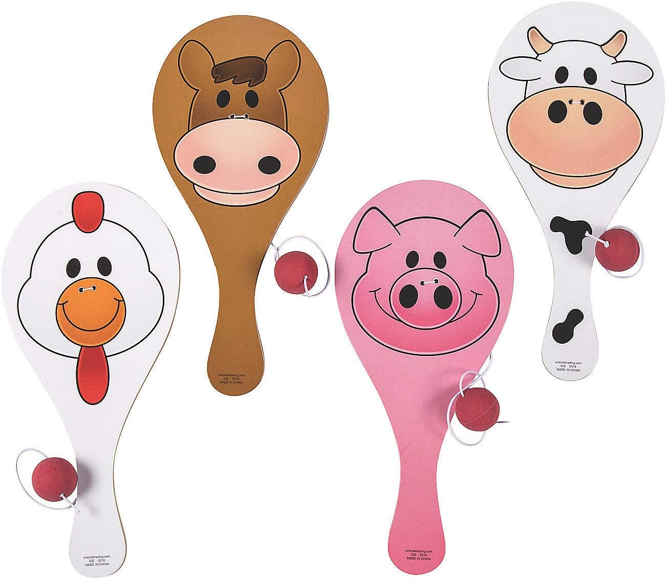 Amazon.com: Fun Express Wooden Farm Animal Paddle Balls (12 Pack) 9 ...