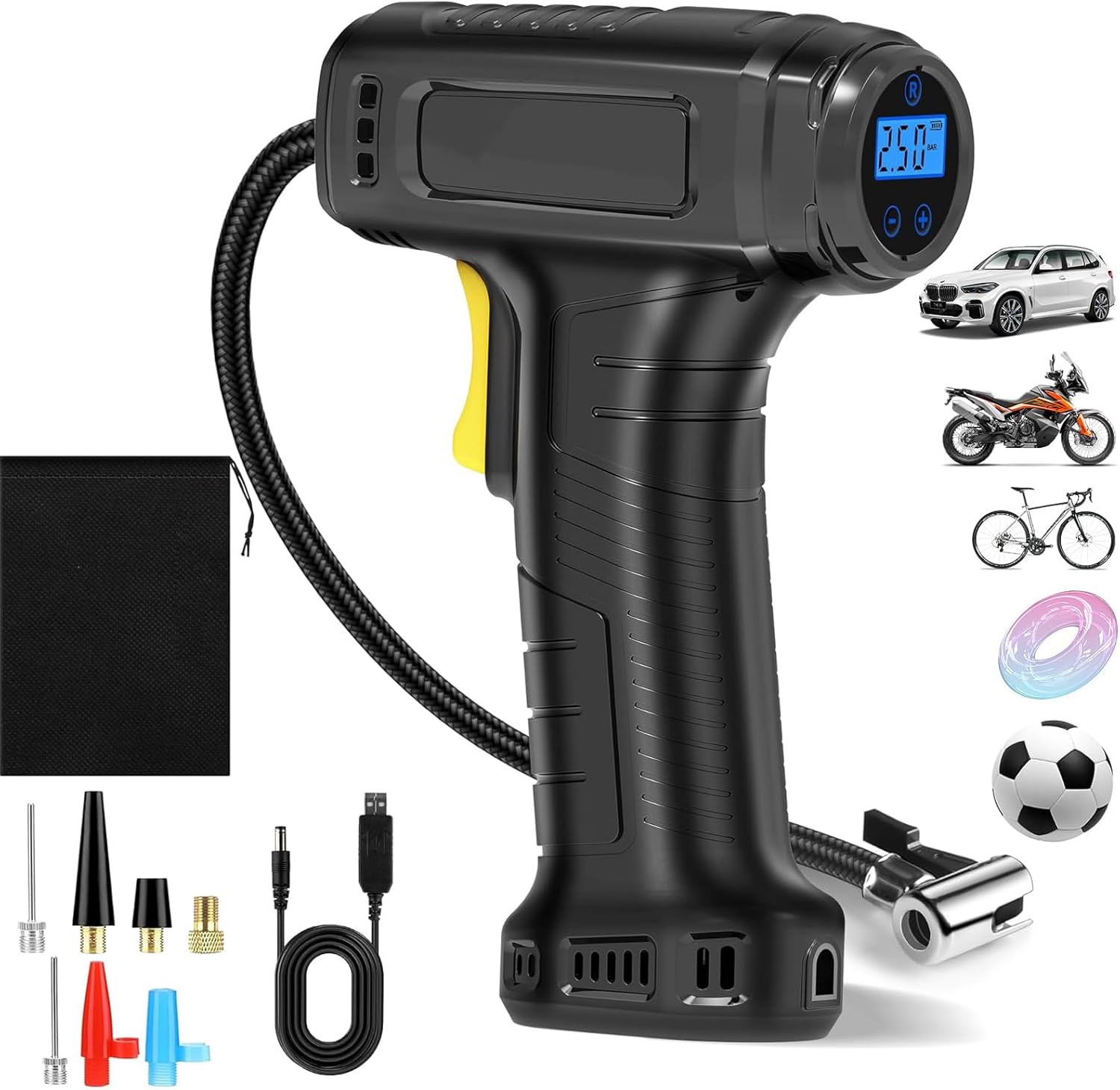 Tyre Inflator Cordless Air Compressor,Portable Handheld Rechargeable ...