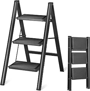 ZENY 3 Step Ladder, Folding Step Stool with Wide Anti-Slip Pedal ...