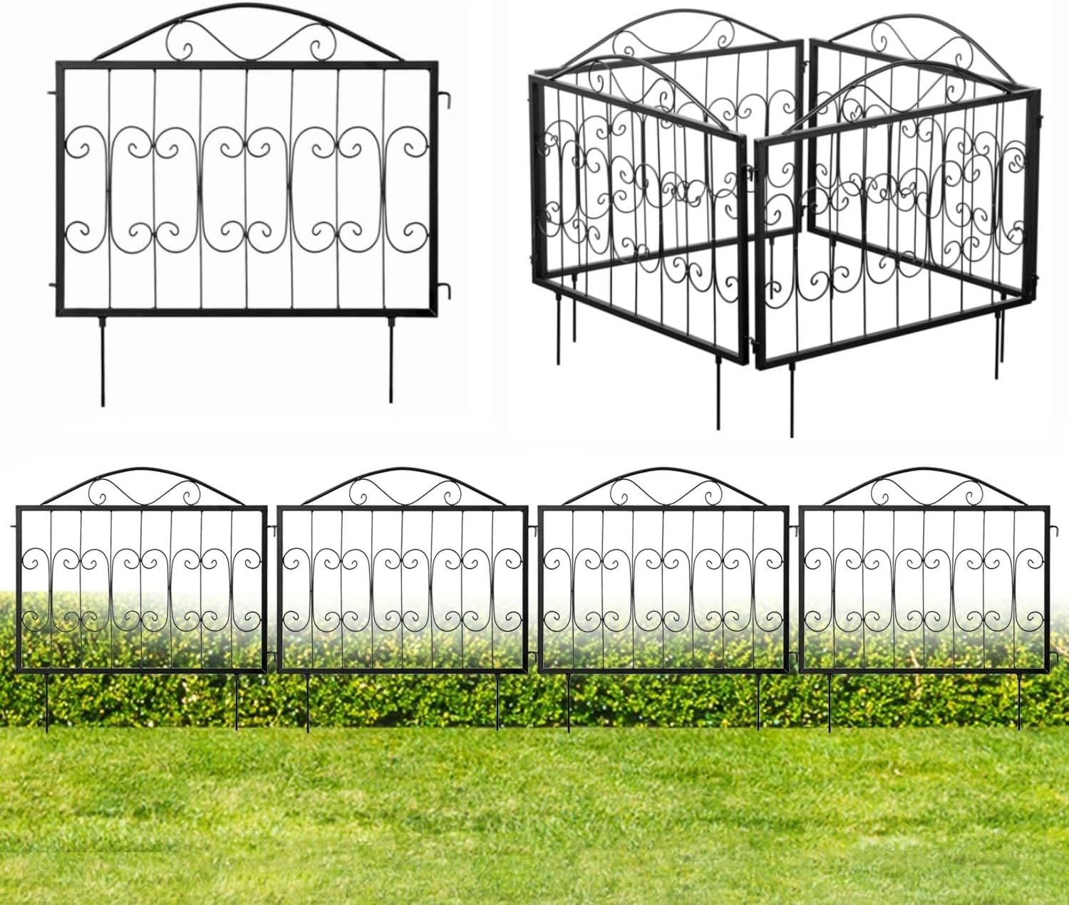 Amazon.com : MyGift Black Metal Interlocking Garden Fence Edging Panels ...
