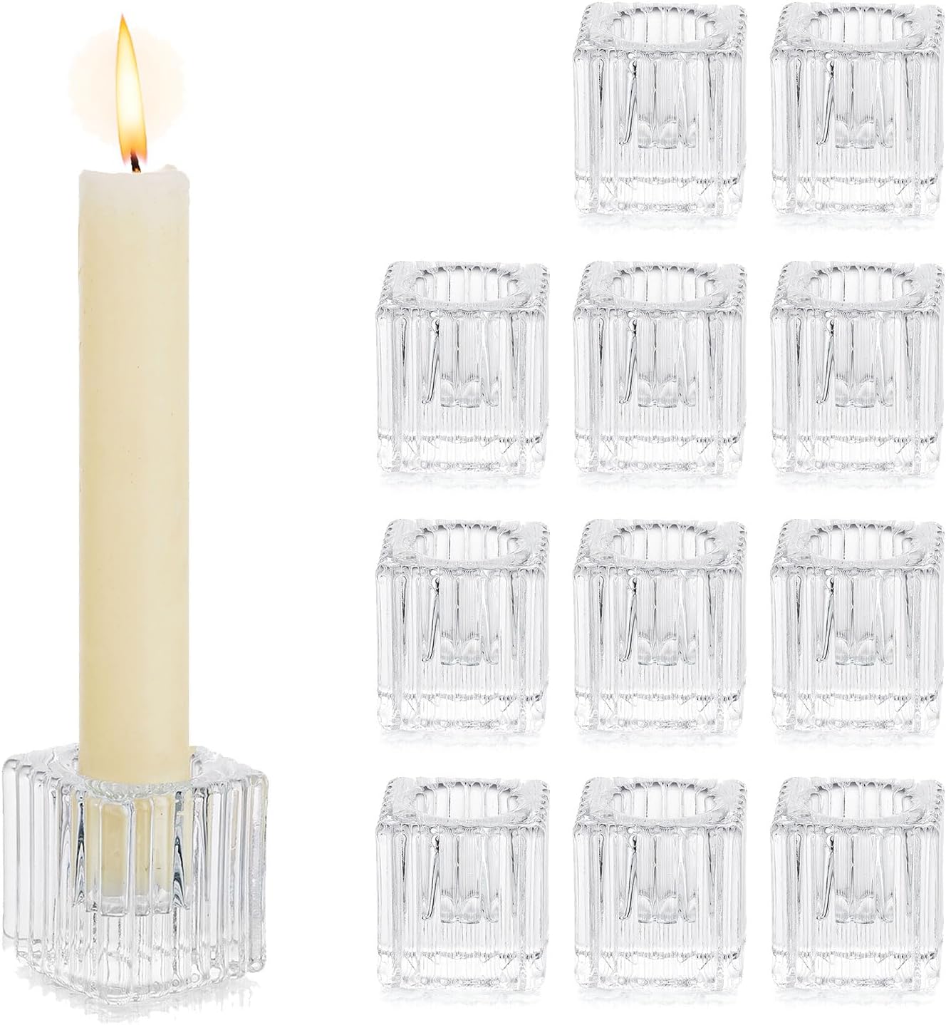 Amazon.com: Glasseam Glass Taper Candle Holder: 12pcs Clear Small Short ...