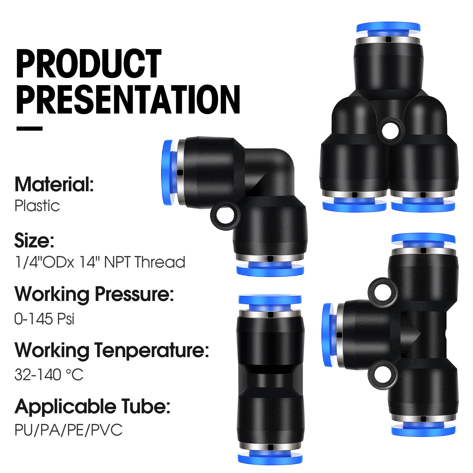 Snapklik.com : 60 Pieces Push Air Fittings Include 1/4 Inch OD Push To ...