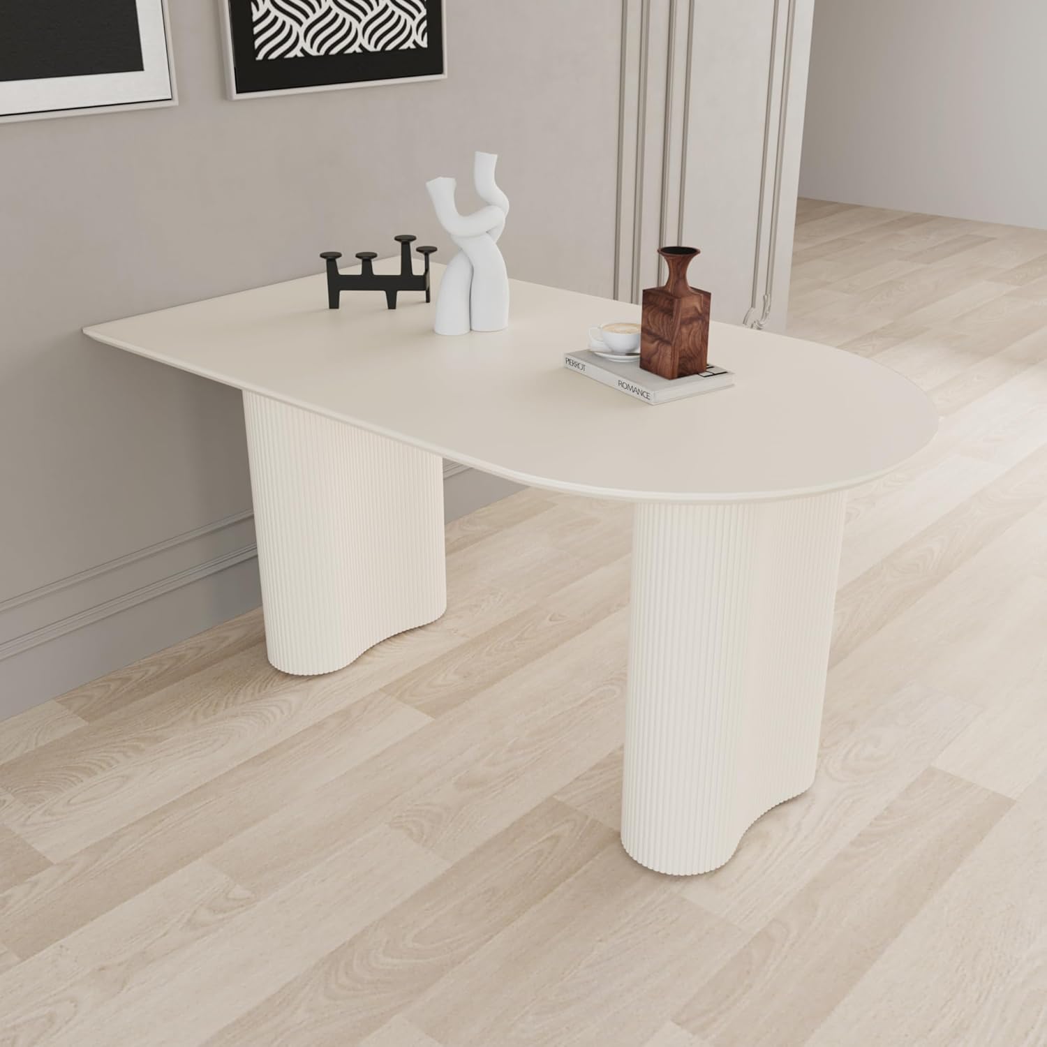 Amazon.com - Sunitar 63'' Dining Table, Cream White Modern Kitchen Table, Oval Dining Room Table ...