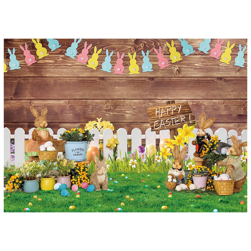 Amazon.com : Qian 7x5ft Happy Easter Photography Backdrop Wooden Wall ...