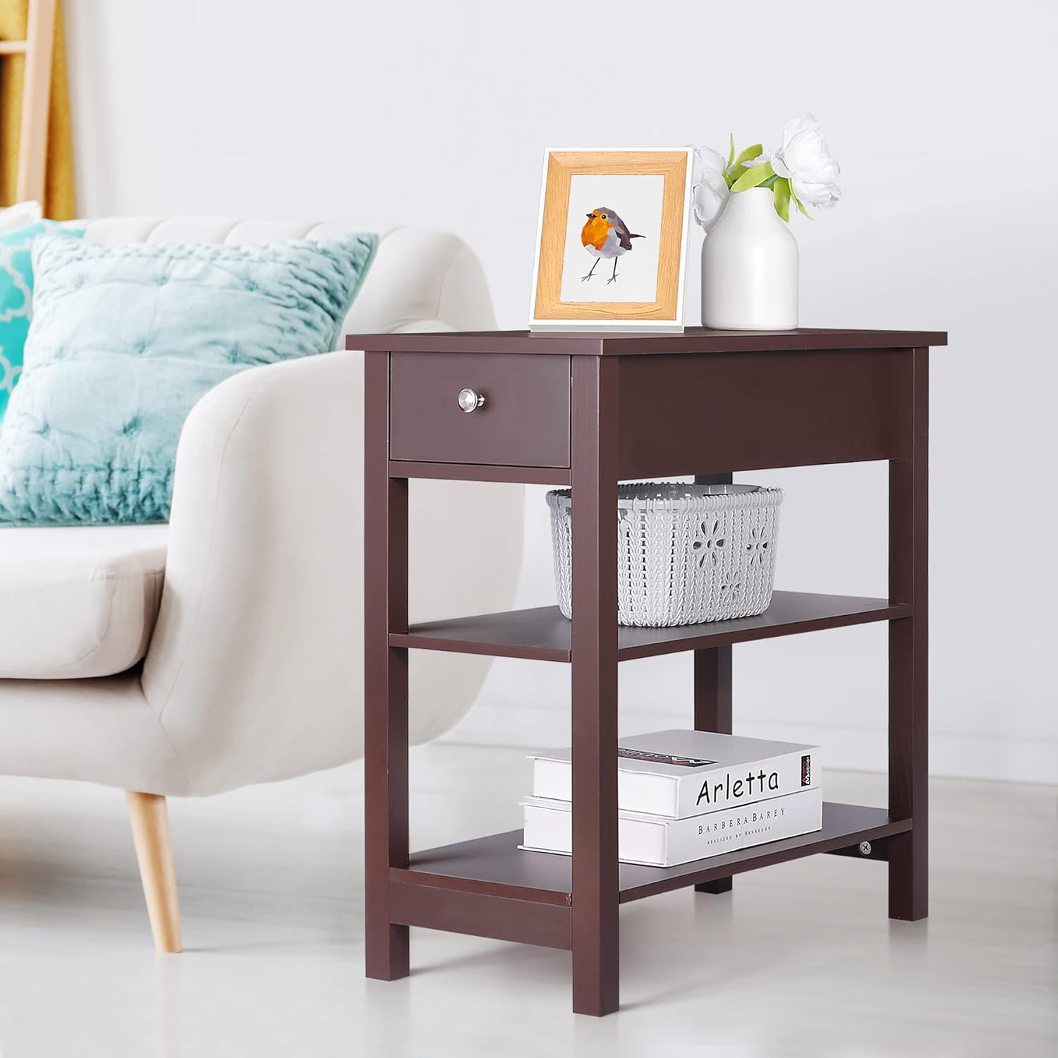 Amazon.com: HomGarden Narrow End Table with Drawer and Shelf for Small ...