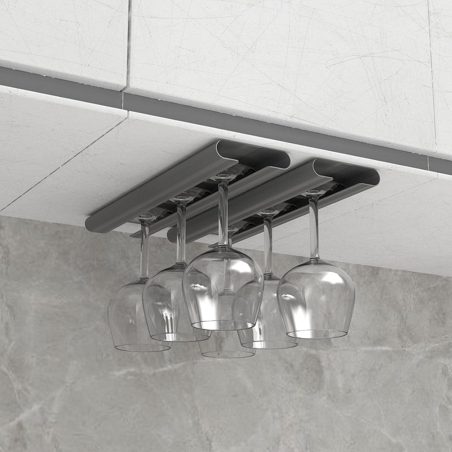 Amazon.com: AQJUNONG Wine Glass Holder Under Cabinet，Aluminum Wine ...