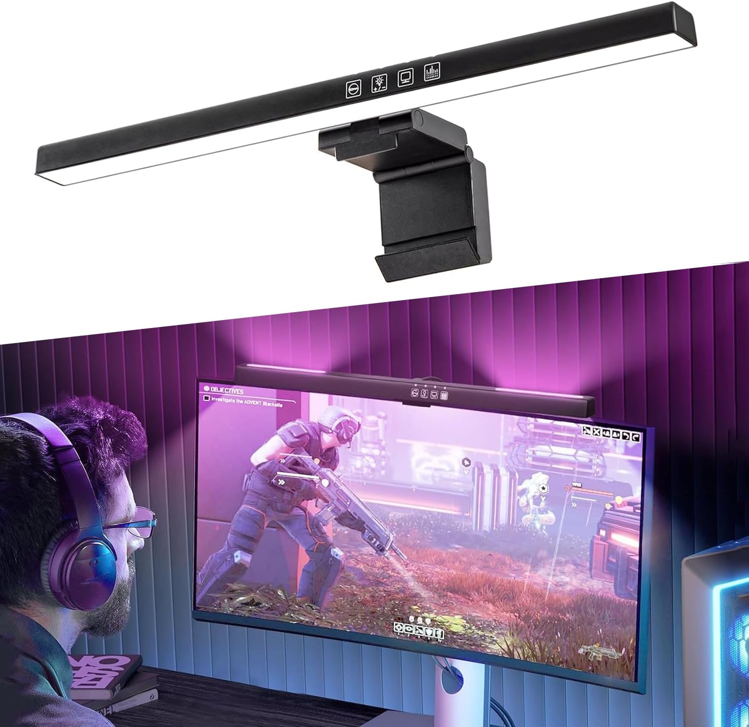 Ficontek Gaming Monitor Lamp, Monitor Light Bar with RGB Backlight, Eye ...