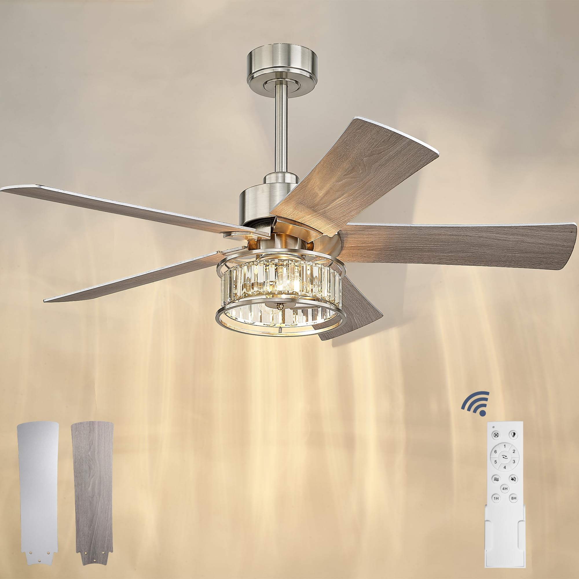 Edvivi 52 in Indoor Champagne Silver Reversible Ceiling Fan with Remote ...