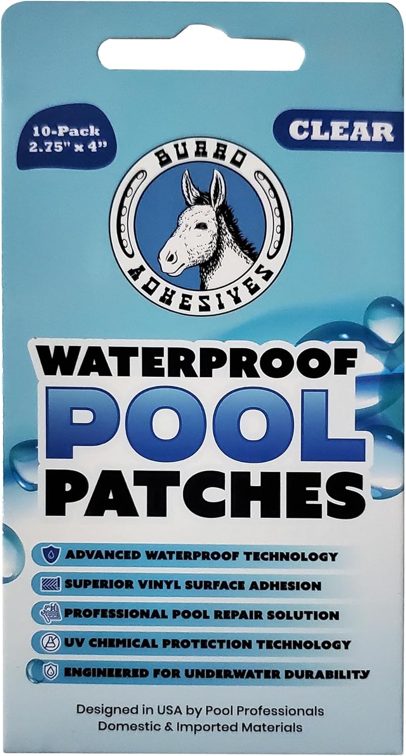 Amazon.com : Burro Adhesives 10-Pack Waterproof Clear Pool Tape Patches - Professional Grade PVC ...
