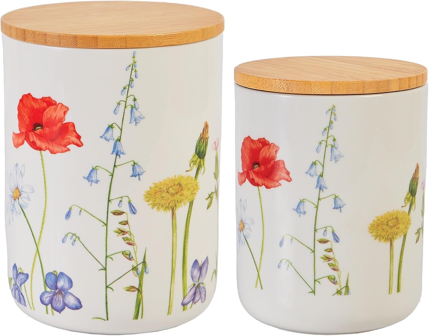 Amazon.com: Storage Canisters with Bamboo Lids 2 Piece Set Wildflower ...