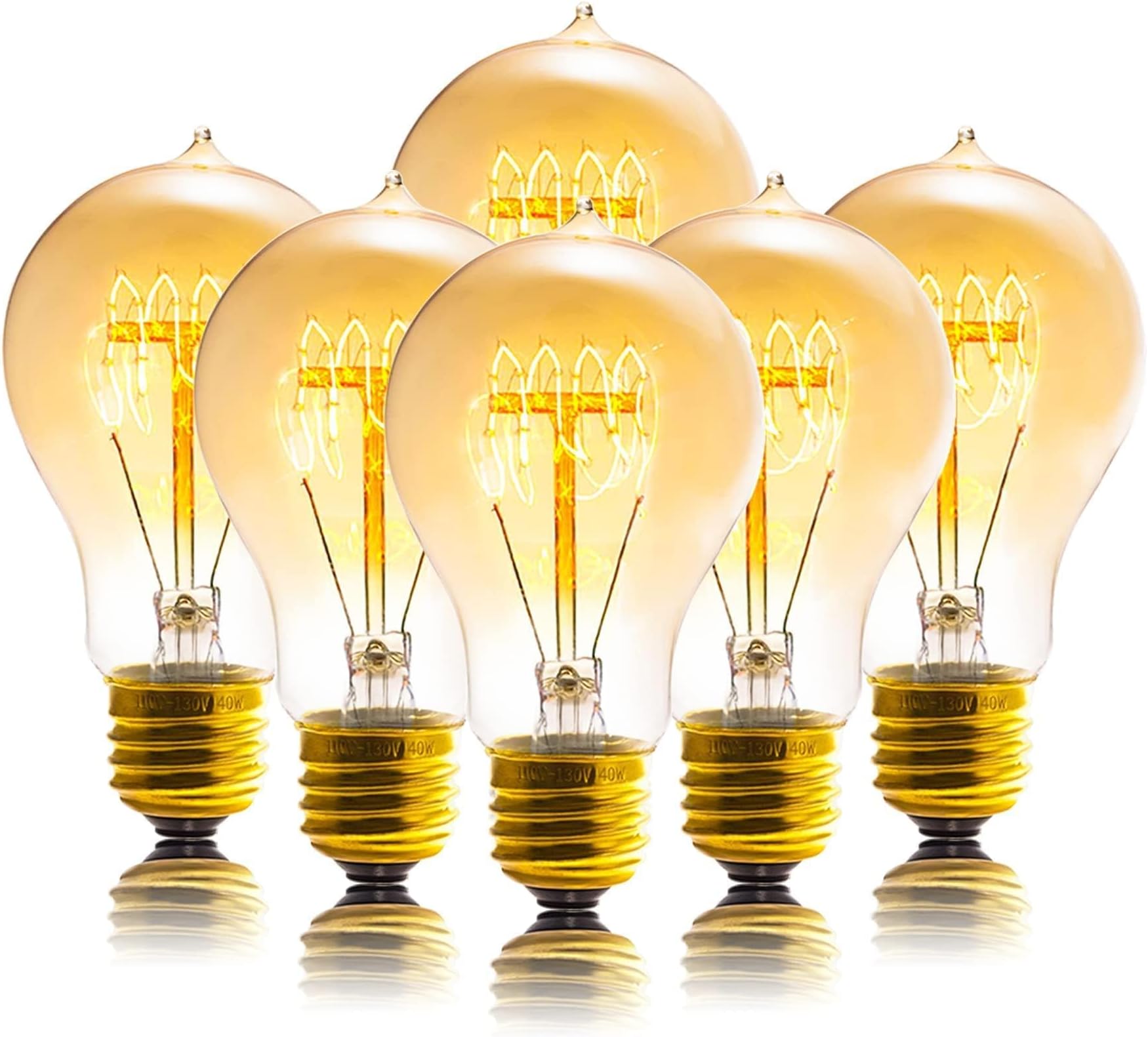 Sevici Edison Bulbs, A19 Bulbs 6 Pack, Dimmable 120V 40W Vintage Amber ...