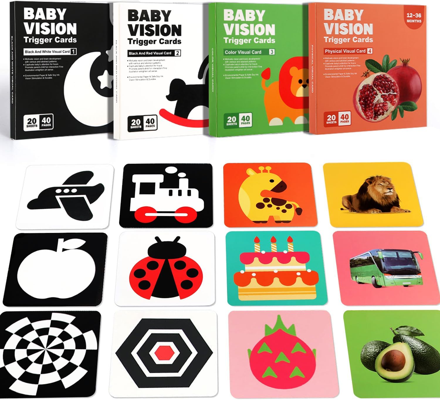 High Contrast Baby Flashcard, 80 PCs 160 Page Black White Colorful ...